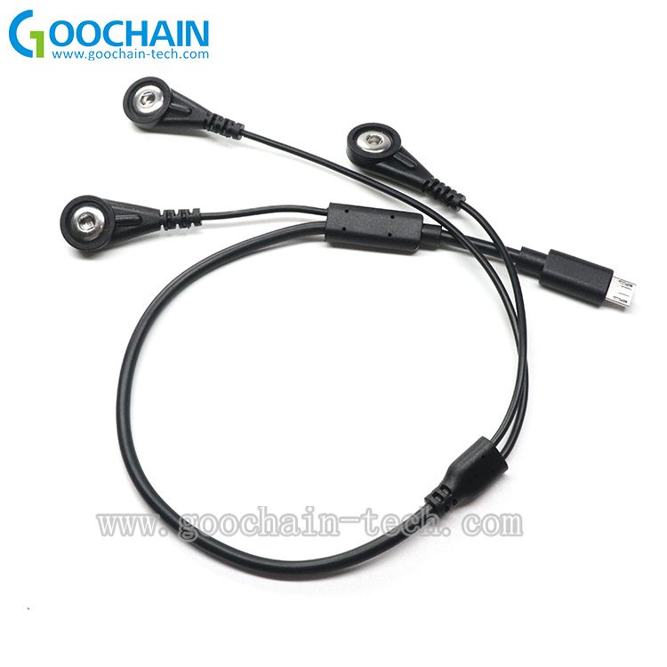 Micro USB B male to 3 pieces ecg snap cable
