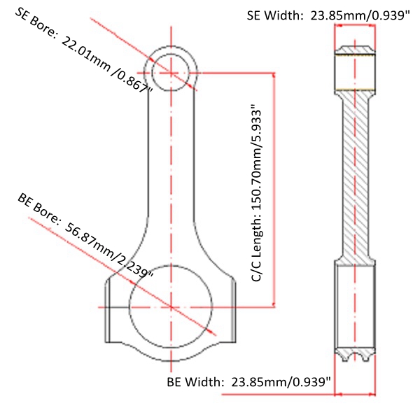 Ford 4.6L/5.0L Forged H-Beam Connecting Rods with 22.01mm Pin